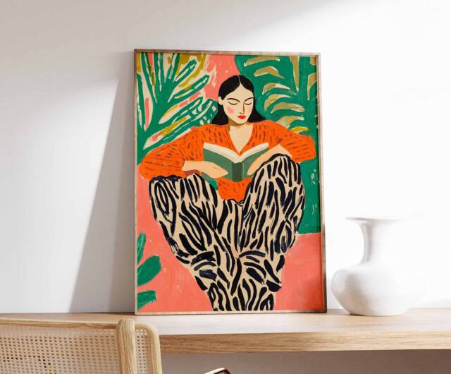 Book Art, Reading Poster, Retro Woman Print, Library Vintage Lovers ...