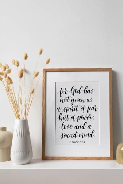 2 Tim 17 Print - Calligraphy Wall Art Power, Love, Sound Mind Bible ...