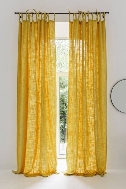 Mustard Yellow Linen Curtains/Custom Living Room Retro Curtain Panels ...