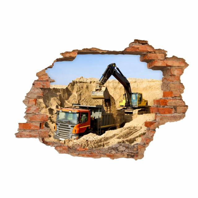 071 Wall Tattoo Construction Site Excavator Truck - Hole in The Wall ...