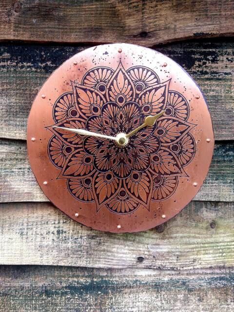 Mandala Flower Copper Wall Clock, +/ - 300mm/12 by Etsy | ufurnish.com