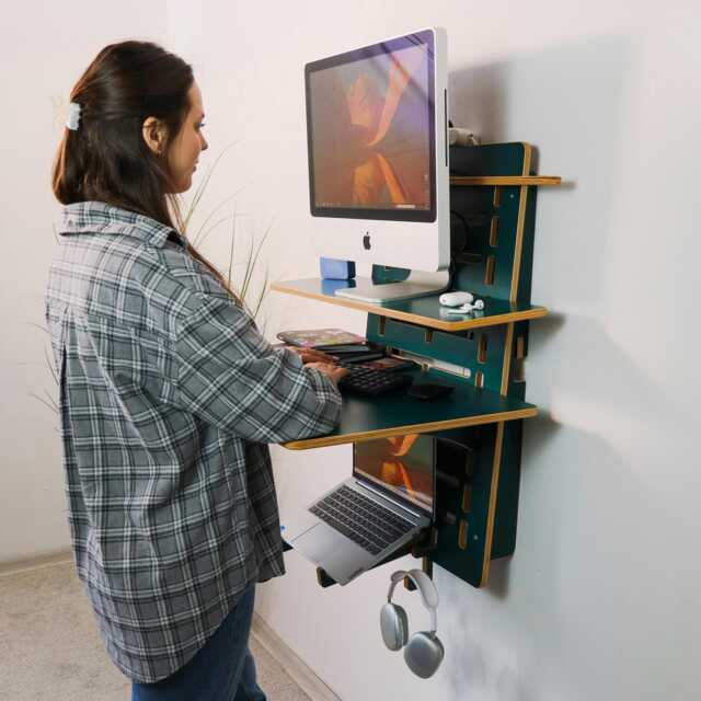 Computer Desk Wall Wooden Standing Mounted Custom Adjust Hidden Monitor ...