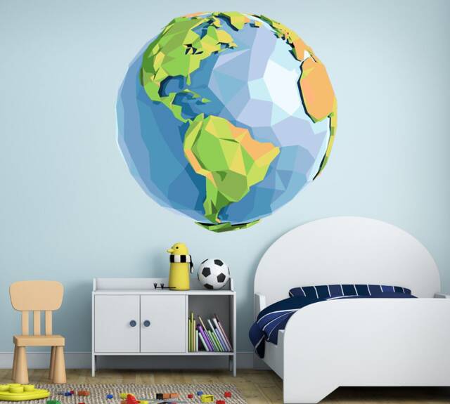 Earth 3D Polygonal Wall Decal, Planet Sticker, Space Art, Galaxy Vinyl ...
