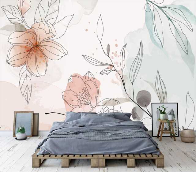 Line Art Large Flowers Botanical Wall Floral Nursery Decor Print ...