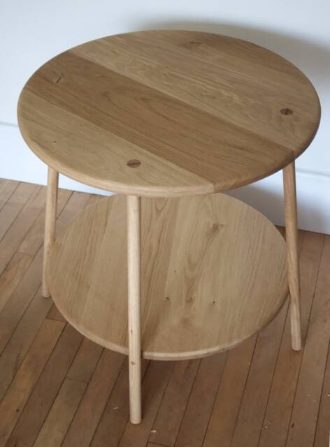 Handmade Solid Oak Round Table With Shelf - Visible Tenon Joints ...