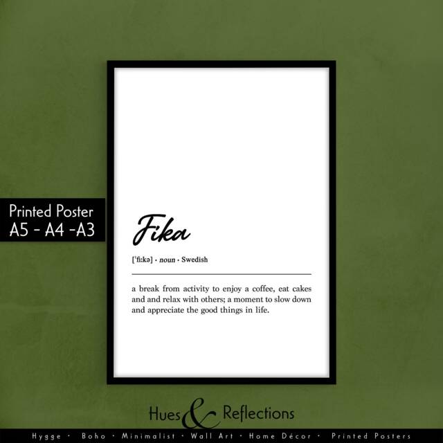 Fika Print - Definition Poster, Swedish Nordic Print, Wall Art ...