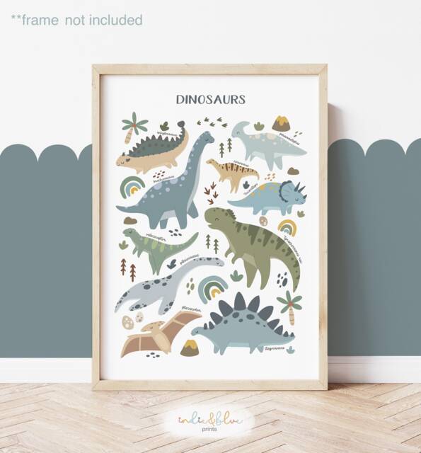 Dinosaur Print in Blue, Bedroom Decor, Nursery Print, Scandi ...