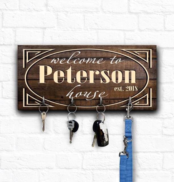 Personalized Family Key Holder For Wall, Wooden Hanger, Housewarming ...