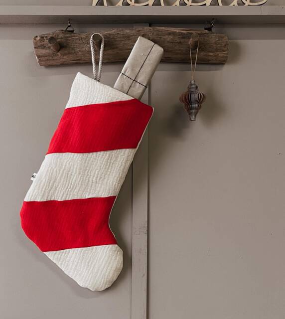 Striped Santa Claus Boot - Patchwork Sock Classic Red & White Christmas ...