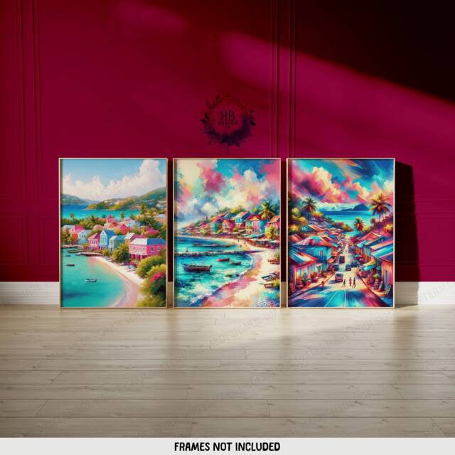 Caribbean Poster Prints - Set Of 3 Posters - Vintage Wall Art Decor ...