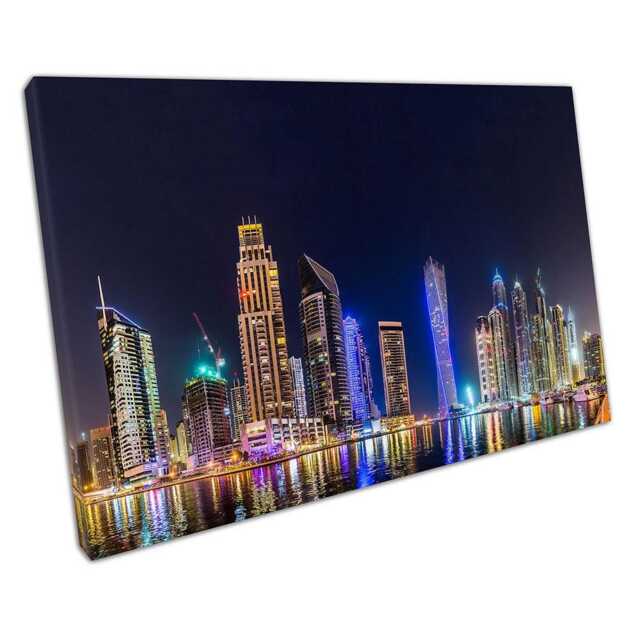 Dubai Marina Night Skyline Canvas Art Cityscape Wall Print For Home ...