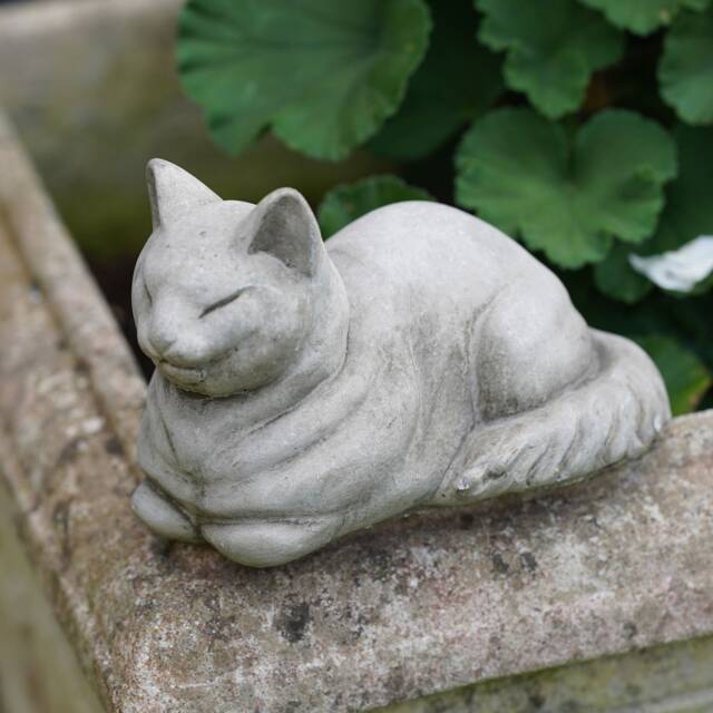 Rundies Cat Stone Statue - Reconstituted Stone Animal Concrete Garden ...