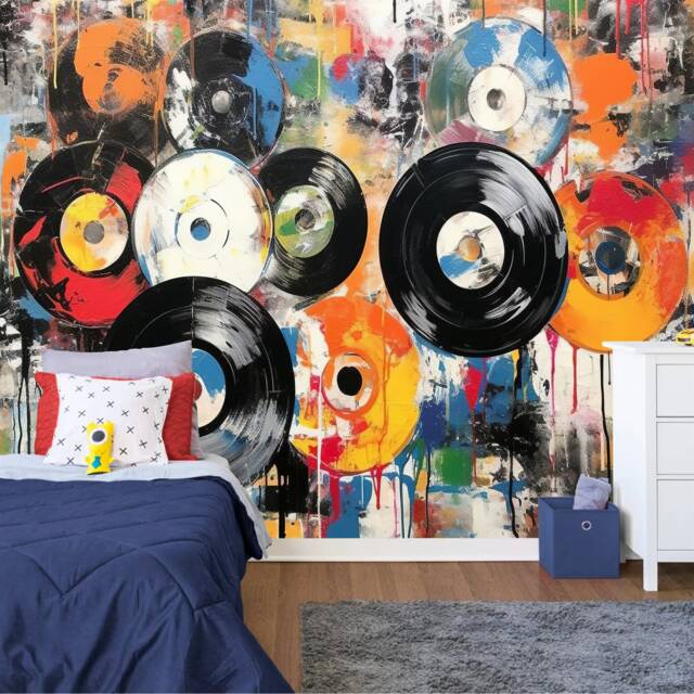 Generative Ai Grunge Vinyl Records Pop Art Gift Print Photomural ...