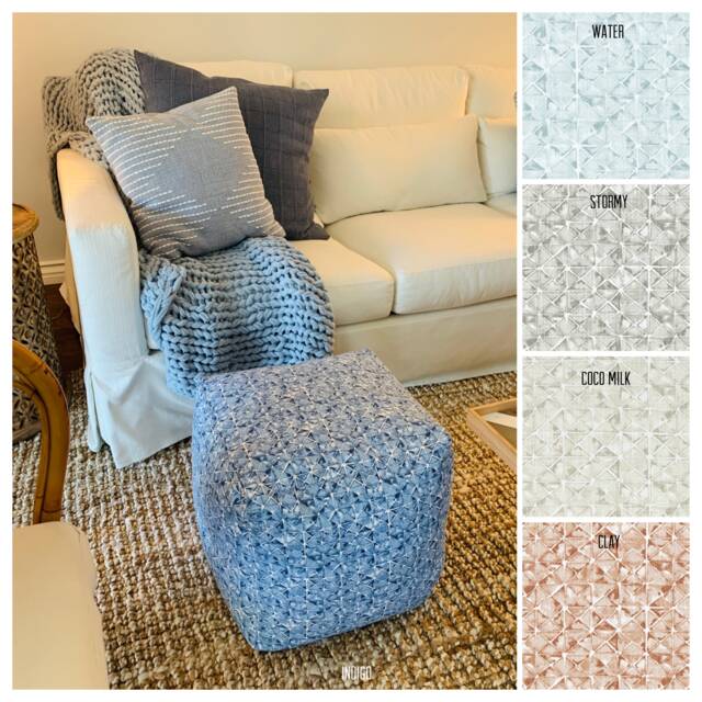 Triangle Water Colored Pouf Ottoman, Paintbrush Effect Pouf, Blue ...