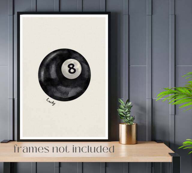 Vintage Pool Ball Print, Lucky 8 Wall Art, Retro Poster, Black Trendy ...