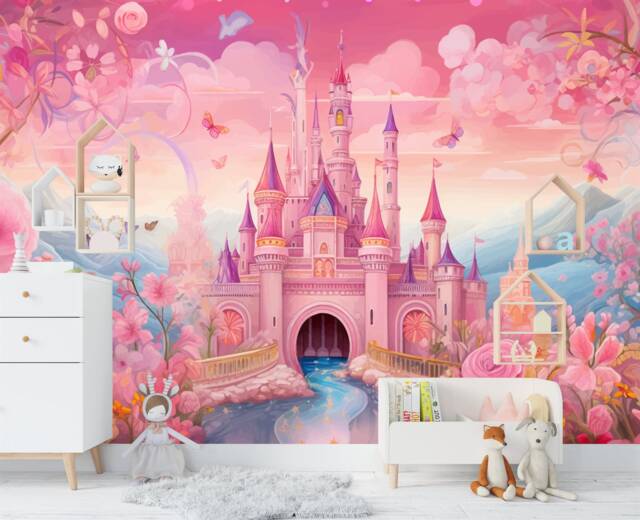 Fantasy Pink Princess Castle Gift For Kids, Art Print Photomural ...