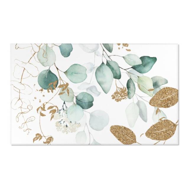 Boho Chic Area Rugs, Eucalyptus Floral, Green Beige Leaves, Fancy ...