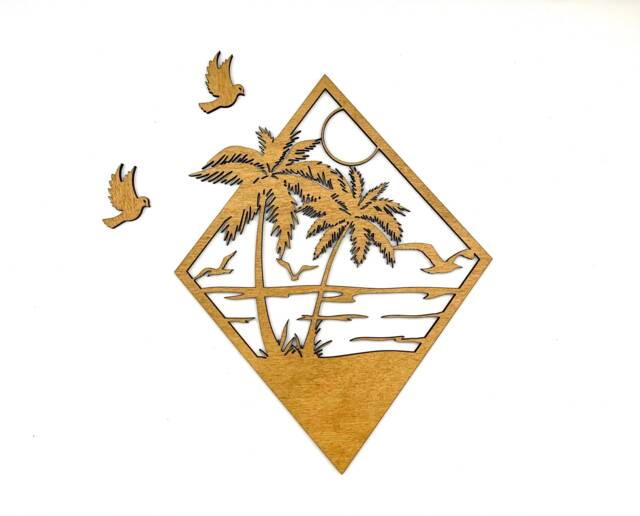 Large Tropical Palm Isle Holiday Rhombus 3D Wall Art Wooden Minimalist ...