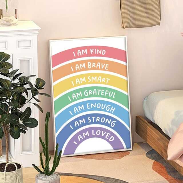I Am Kind, Brave, Affirmations For Kids Quote Art Poster, Classroom ...