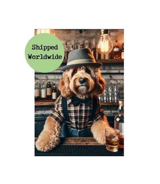 Cockapoo Bar Man Print - Funny Cockerpoo Dog Bartender Picture Pub ...