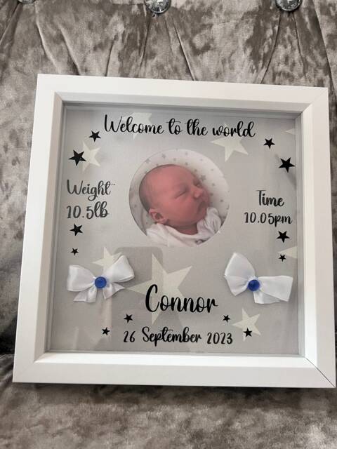 Personalised Baby Boys Birth Memory Box Frame With Photo. Christening ...