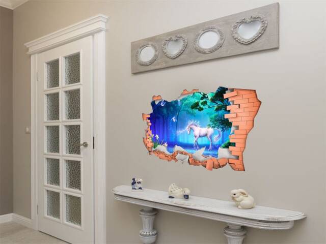Full Colour Unicorn Smashed Wall Art, Sticker, Modern Transfer, PVC ...