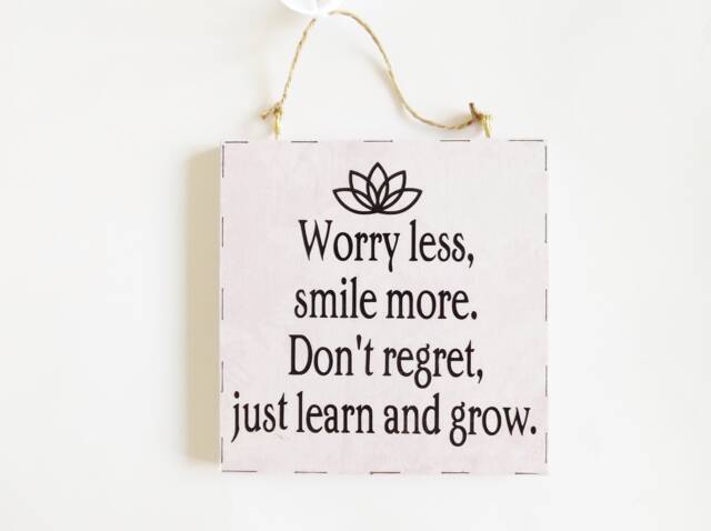 Worry Less Inspiring Life Quote Learn Grow Sign Lotus Empowering Wall ...