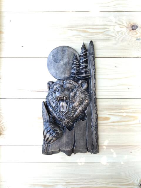 Grizzly Bear Home Wall Decor, Roaring Bear, Animals Carving, Bear Wood ...