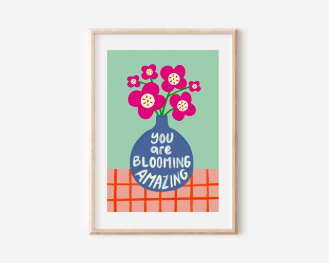 You Are Blooming Amazing Text Quote Art Print, Floral Wall Art ...