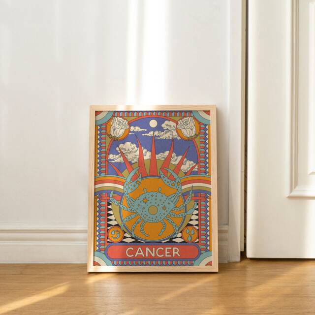 Cancer Zodiac Print Crab Star Sign, Birth Flower Astrology Art by Etsy ...
