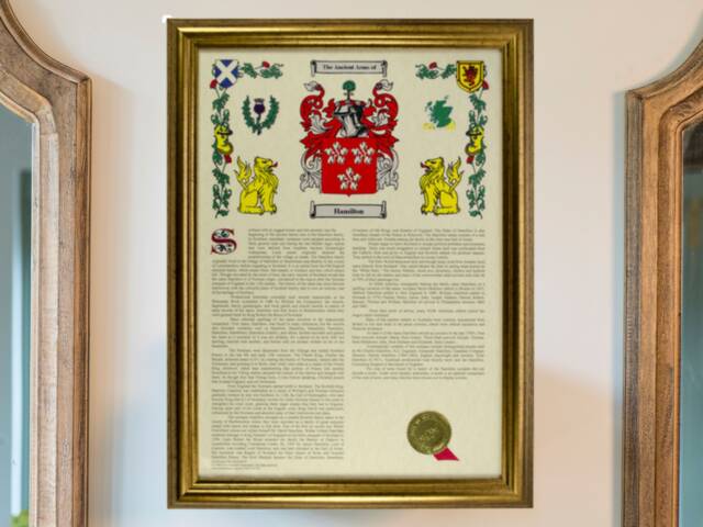 Personalised Family Crest & Surname History Scroll, Coat Of Arms, Gold ...