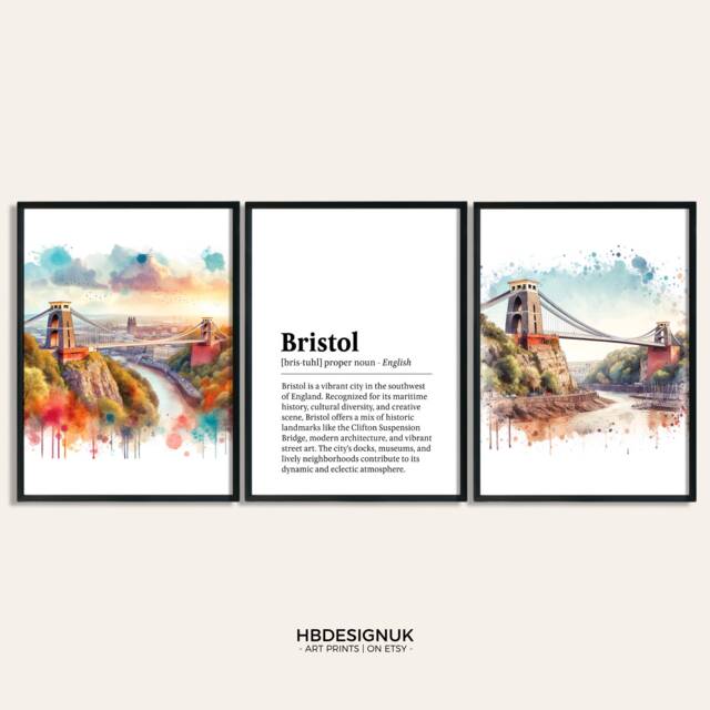 Bristol Poster Print Set - Of 3 Posters - Watercolour Picture Painting ...