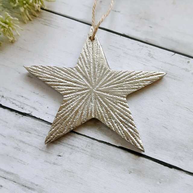 Large Decorative Metal Silver Hanging Star Decoration - The Home ...