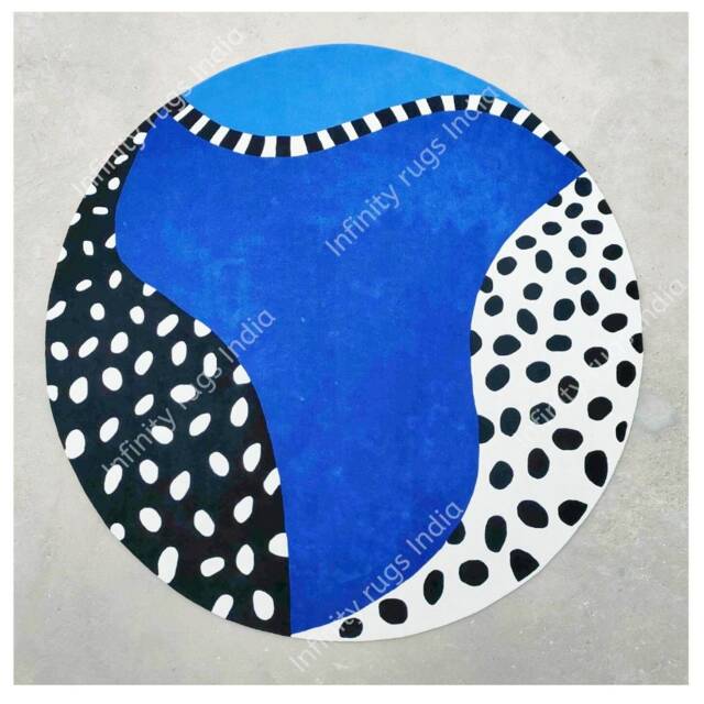Blue Round Rug. Wool Rug For Living Room, Bedroom & Indoor Use ...