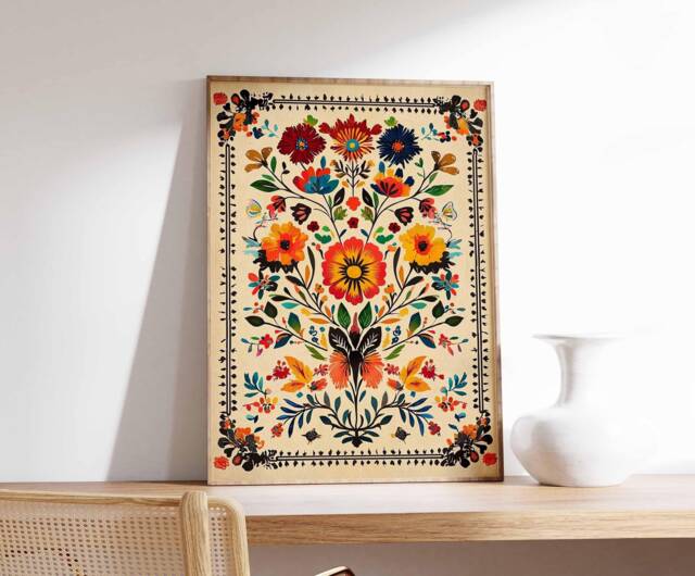 Vintage Mexican Poster, Prints, Decor, Traditional Latin Floral Print ...