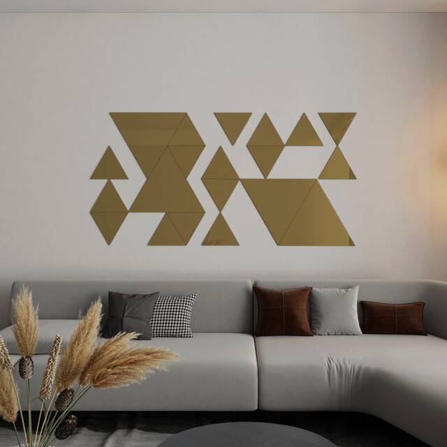 Triangles Mirror Wall Decor, 3D Art, Geometric Living Room Home ...