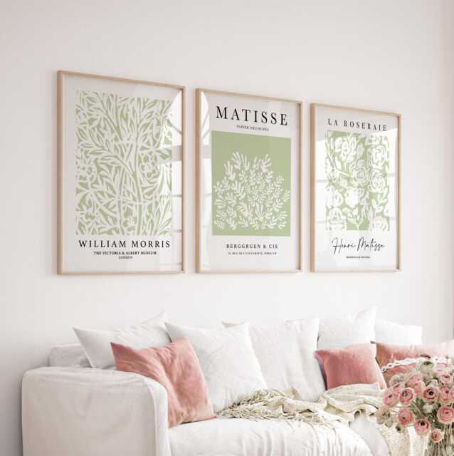 Lime Cream Prints, Set Of 3, Green Wall Art, Picasso, Matisse, William ...