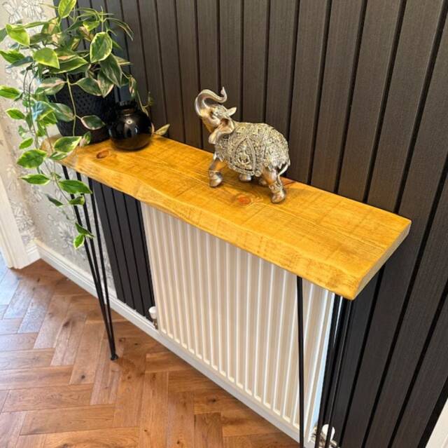 Radiator Console Table With Hairpin Legs, Wooden Live Edge Rustic Table ...