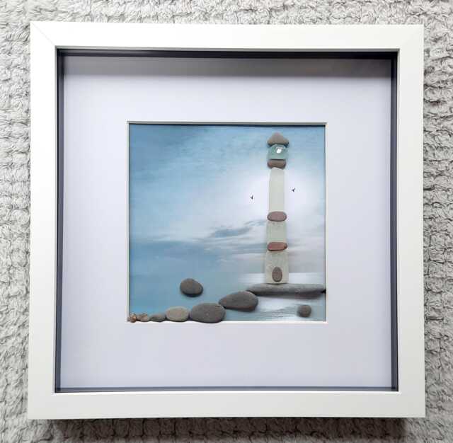 Lighthouse Pebble Art. Sea Glass Lighthouse. Pebble Art Sea Picture ...
