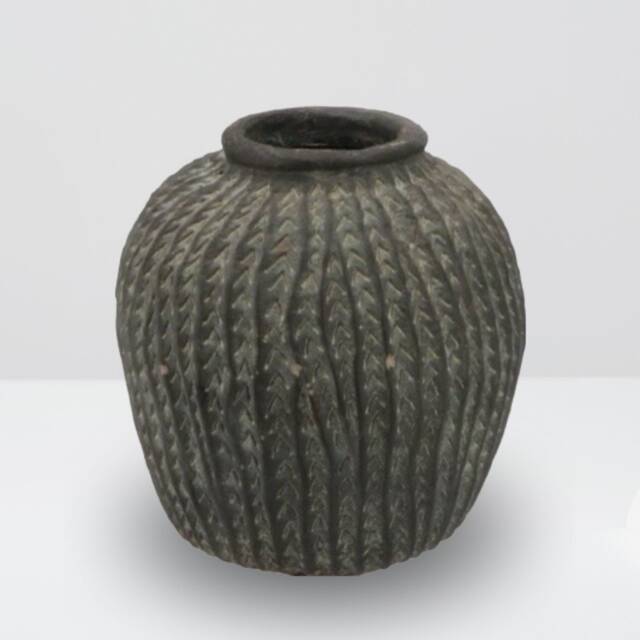 28cm Stone Vase, Rustic Grey Vintage Vessel, Clay Cement Aged ...