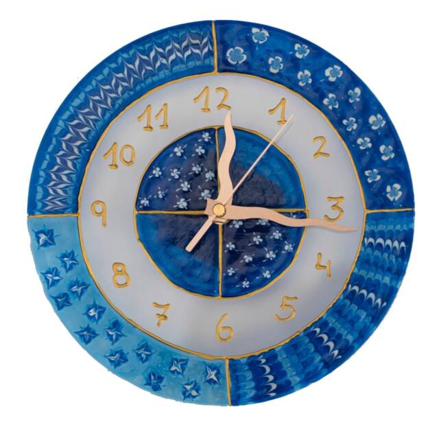Blue & White Wall Clock, Modern Clock Hand-Painted , Kitchen Medium ...
