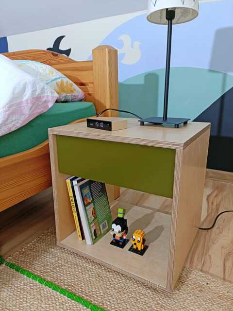 Plywood Nightstand, Bedroom Shelf With Drawer, Cube Bedside Table, Bedside Small Scandinavian ...