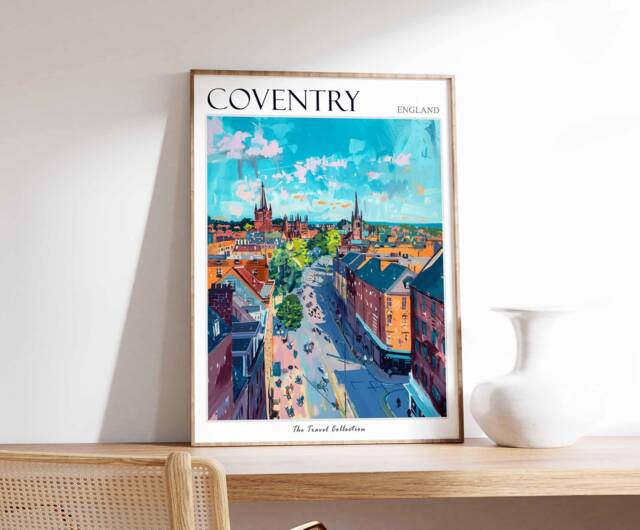 Coventry England Travel Poster Colorful Cityscape Art Print by Etsy ...