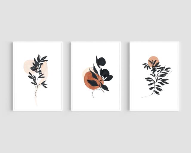 Set Of 3 Abstract Art Prints, Floral Wall Art, Home Decor, Living Room Watercolour Bedroom ...