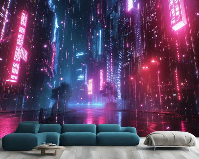 3D Futuristic Cyberpunk City Gaming Sci-Fi Gift, Art Print Photomural ...