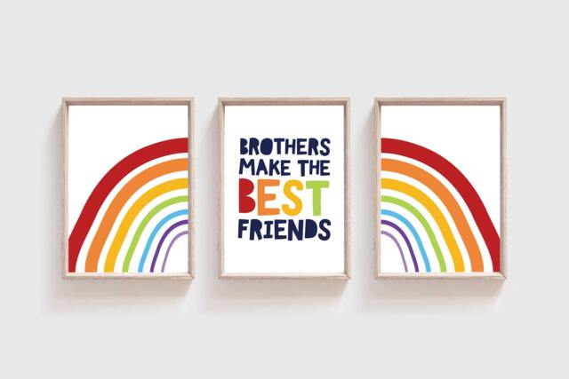 Set Of 3 Rainbow Prints, Brothers Boys Bedroom Wall Art, Playroom Big ...