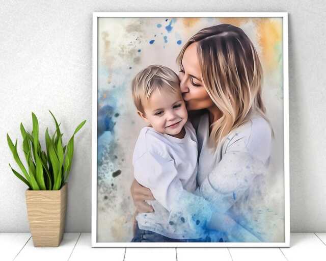 Custom Mother & Child Watercolor Portrait - Personalized Photo Art by ...