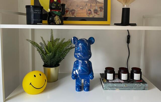 Blue White Splash Hand Painted Custom Resin Bear Statue Sculpture 28cm ...