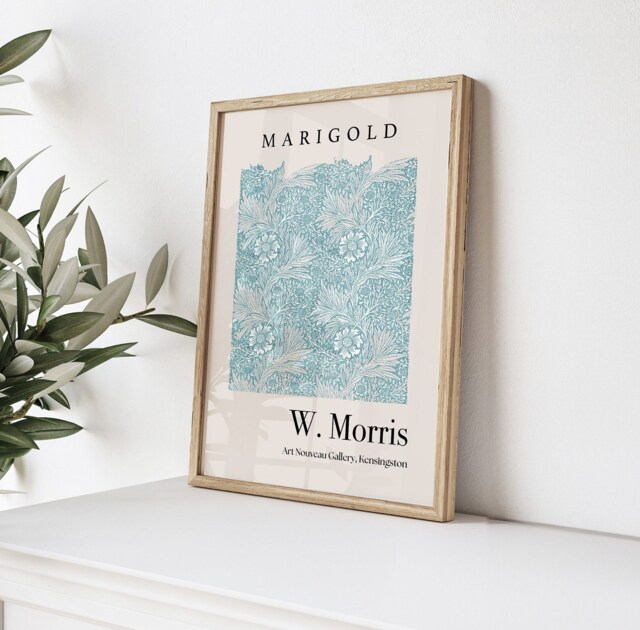William Morris Marigold Print, Blue Wall Art, Teal Decor, Vintage Art ...