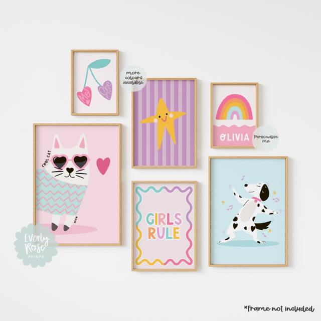 Set Of 6, Girls Bedroom Prints, Gallery Wall Cool Girls, Checkerboard ...